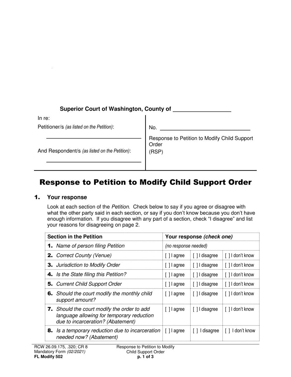 Form FL Modify502 Download Printable PDF or Fill Online Response to ...