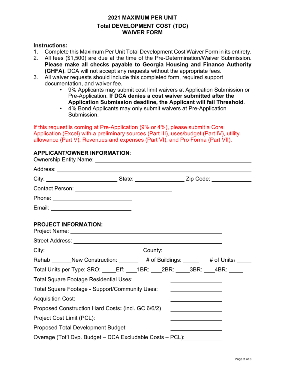 2021 Georgia (United States) Maximum Per Unit Total Development Cost ...