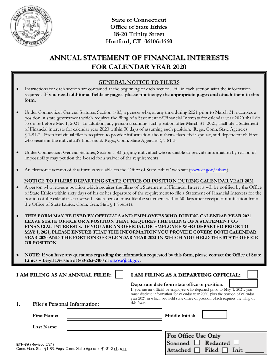 Form ETH-3A - 2020 - Fill Out, Sign Online and Download Printable PDF, Connecticut | Templateroller