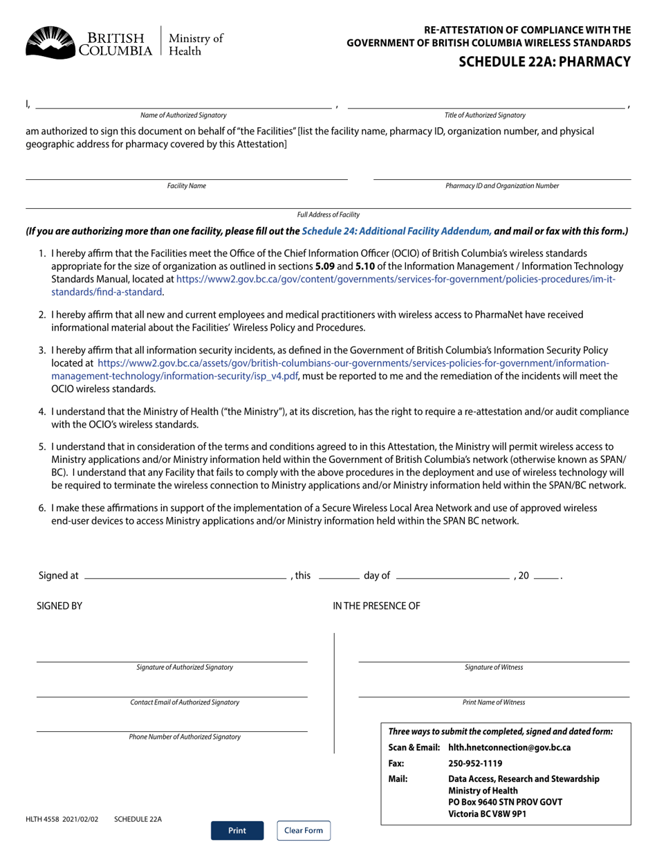 Form HLTH4558 Schedule 22A - Fill Out, Sign Online and Download ...