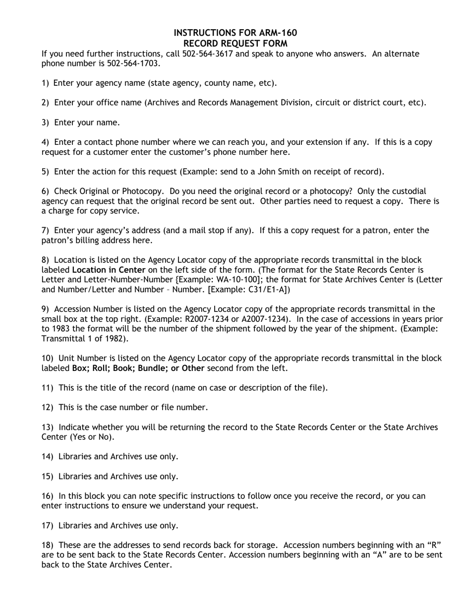 Form ARM160 - Fill Out, Sign Online and Download Fillable PDF, Kentucky ...