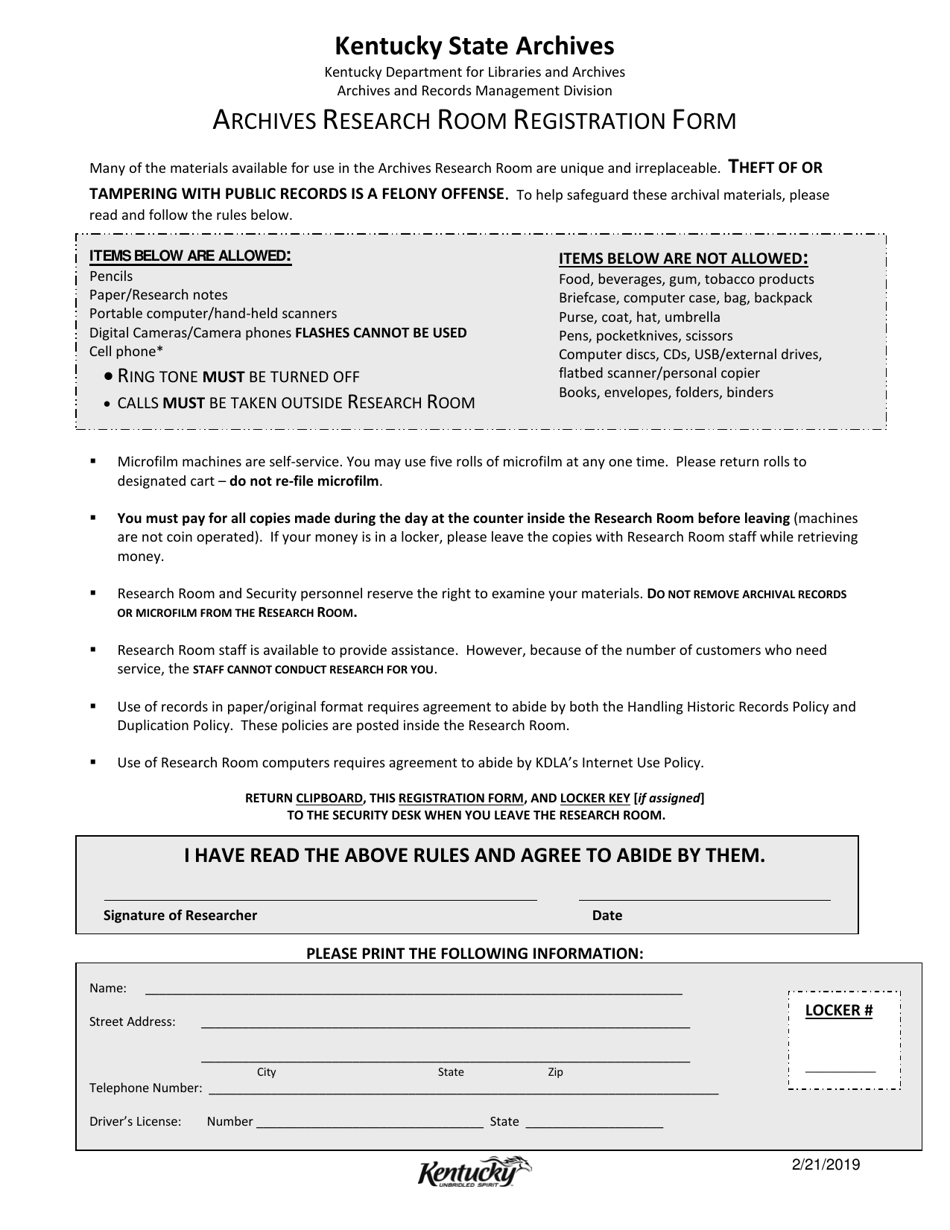 Kentucky Archives Research Room Registration Form - Fill Out, Sign ...