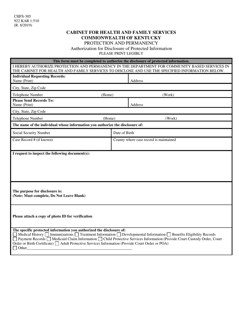 Form CHFS-305 - Fill Out, Sign Online and Download Fillable PDF, Kentucky | Templateroller