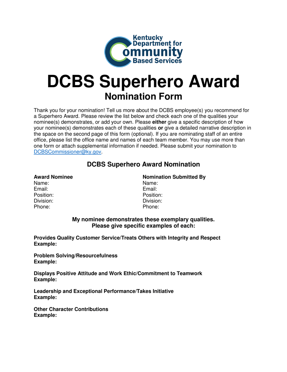 Kentucky Dcbs Superhero Award Nomination Form - Fill Out, Sign Online ...