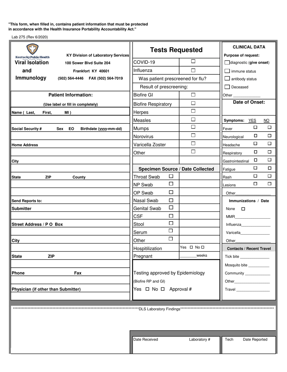 Lab Form 275 - Fill Out, Sign Online and Download Printable PDF ...