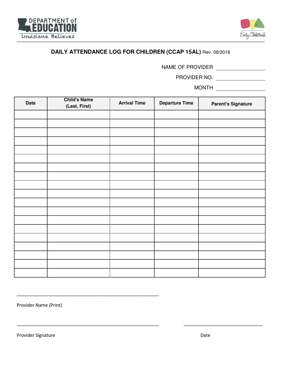 Louisiana Daily Attendance Log for Children (Ccap 15al) - Fill Out ...