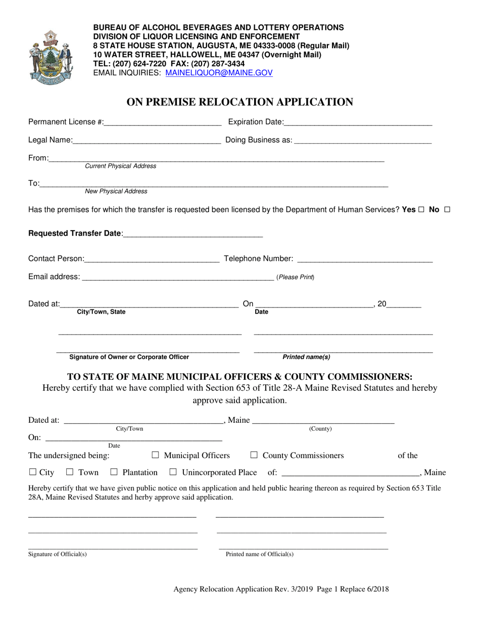 Maine On Premise Relocation Application - Fill Out, Sign Online and ...
