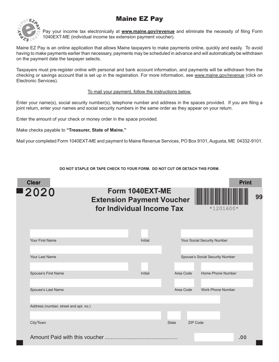 Form 1040EXT-ME Download Fillable PDF or Fill Online Extension Payment ...