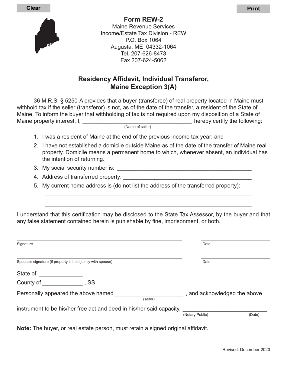 Form REW-2 Download Fillable PDF or Fill Online Residency Affi Davit ...