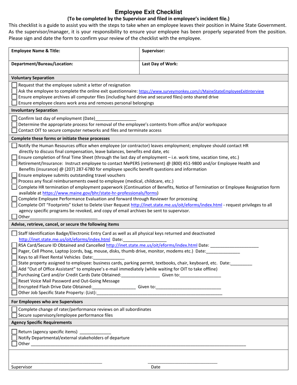 Maine Employee Exit Checklist - Fill Out, Sign Online and Download PDF ...