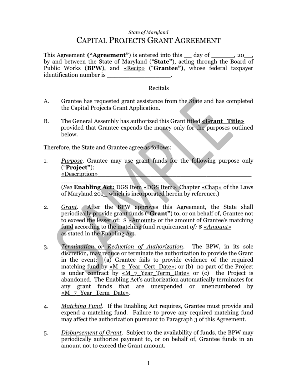 Maryland Capital Projects Grant Agreement - Fill Out, Sign Online and ...