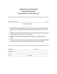 2022 Massachusetts Hazing Compliance Report Download Printable PDF ...