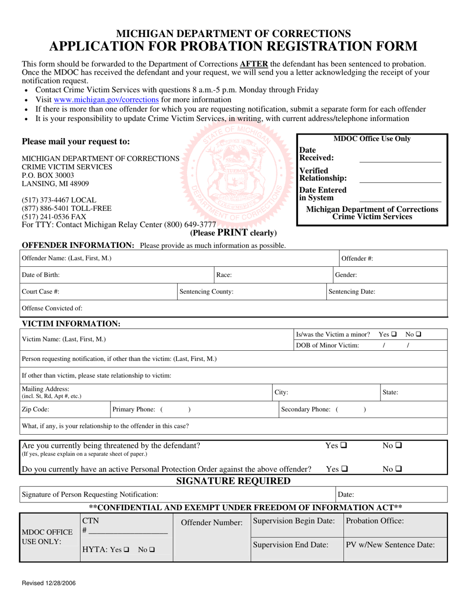 Michigan Application for Probation Registration Form - Fill Out, Sign ...