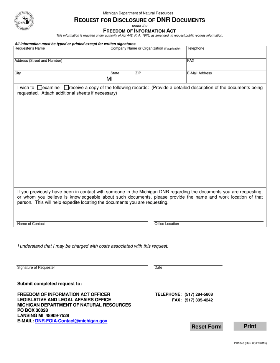 Form PR1046 - Fill Out, Sign Online and Download Fillable PDF, Michigan ...