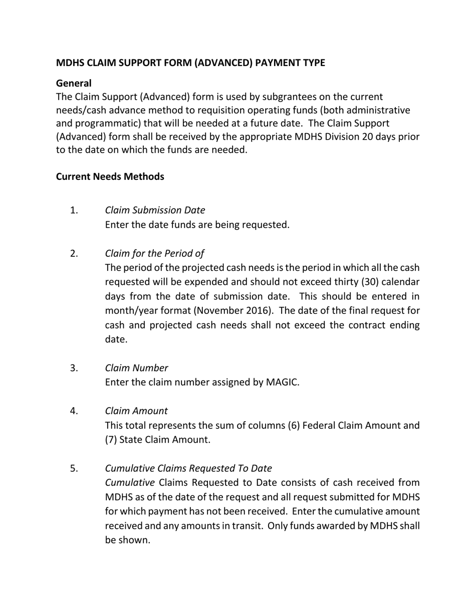 Download Instructions for Claim Support Form: Advanced PDF | Templateroller