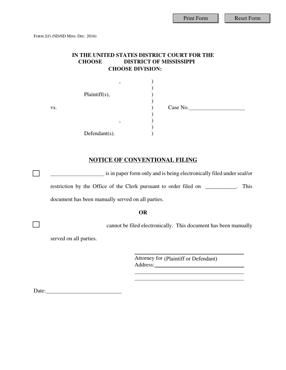 Form 2F - Fill Out, Sign Online and Download Fillable PDF, Mississippi ...