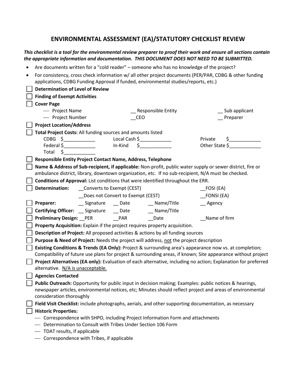 Missouri Environmental Assessment (Ea)/Statutory Checklist Review ...