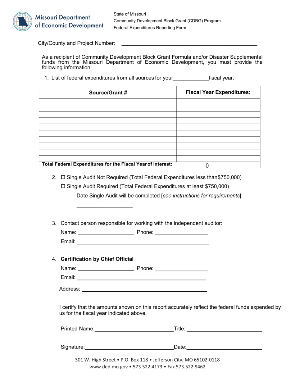 Missouri Community Development Block Grant (Cdbg) Program Federal ...