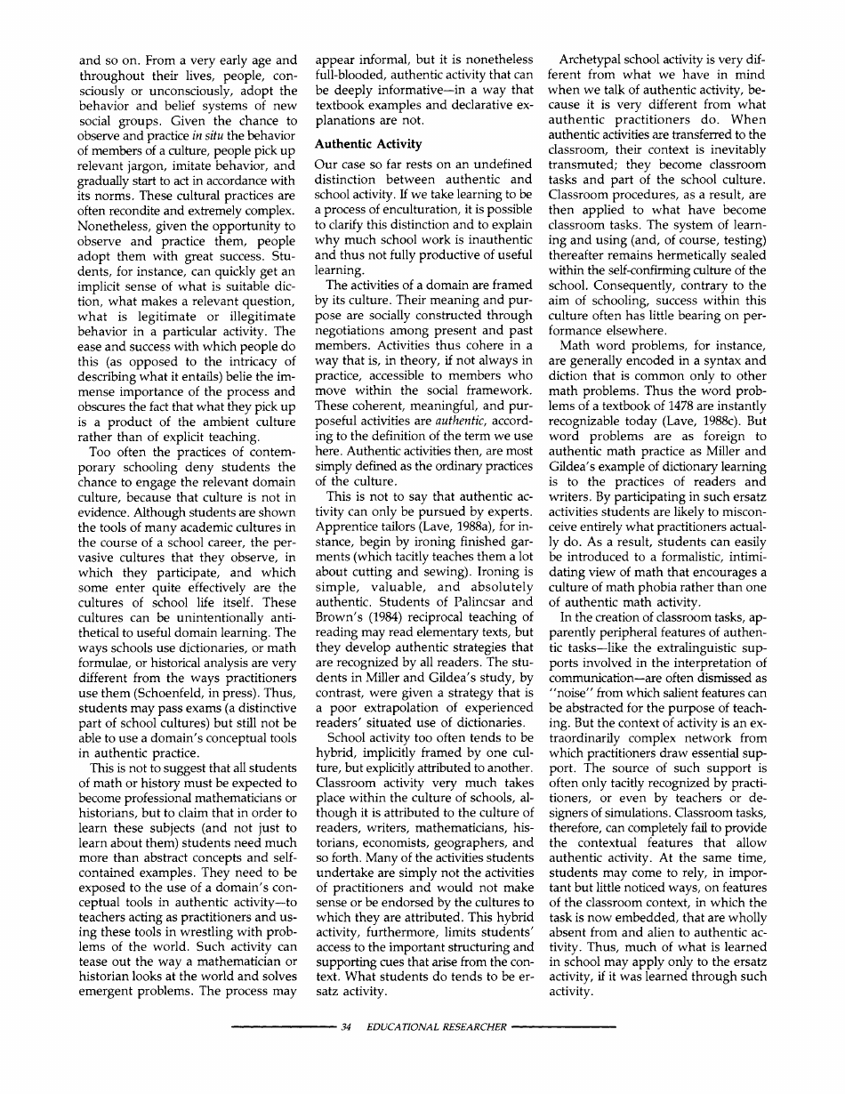 Situated Cognition and the Culture of Learning - John Seely Brown ... Situated Cognition and the Culture of Learning - John Seely Brown ...