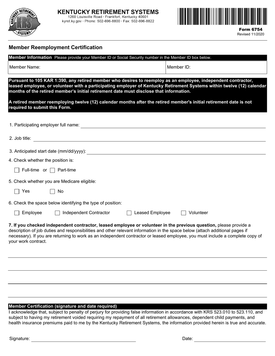Form 6754 - Fill Out, Sign Online and Download Fillable PDF, Kentucky ...