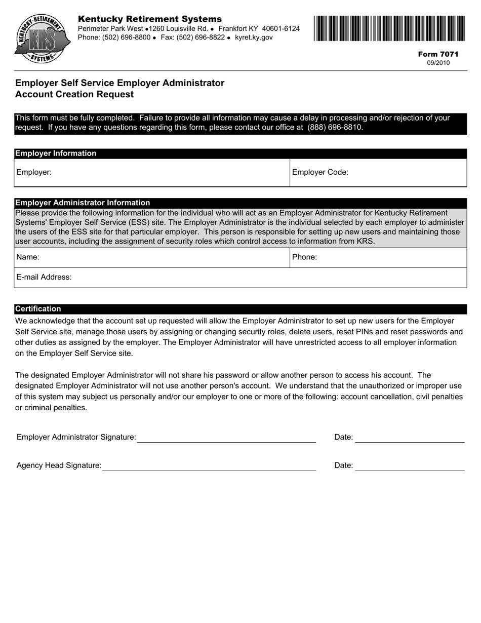 Form 7071 - Fill Out, Sign Online and Download Fillable PDF, Kentucky ...
