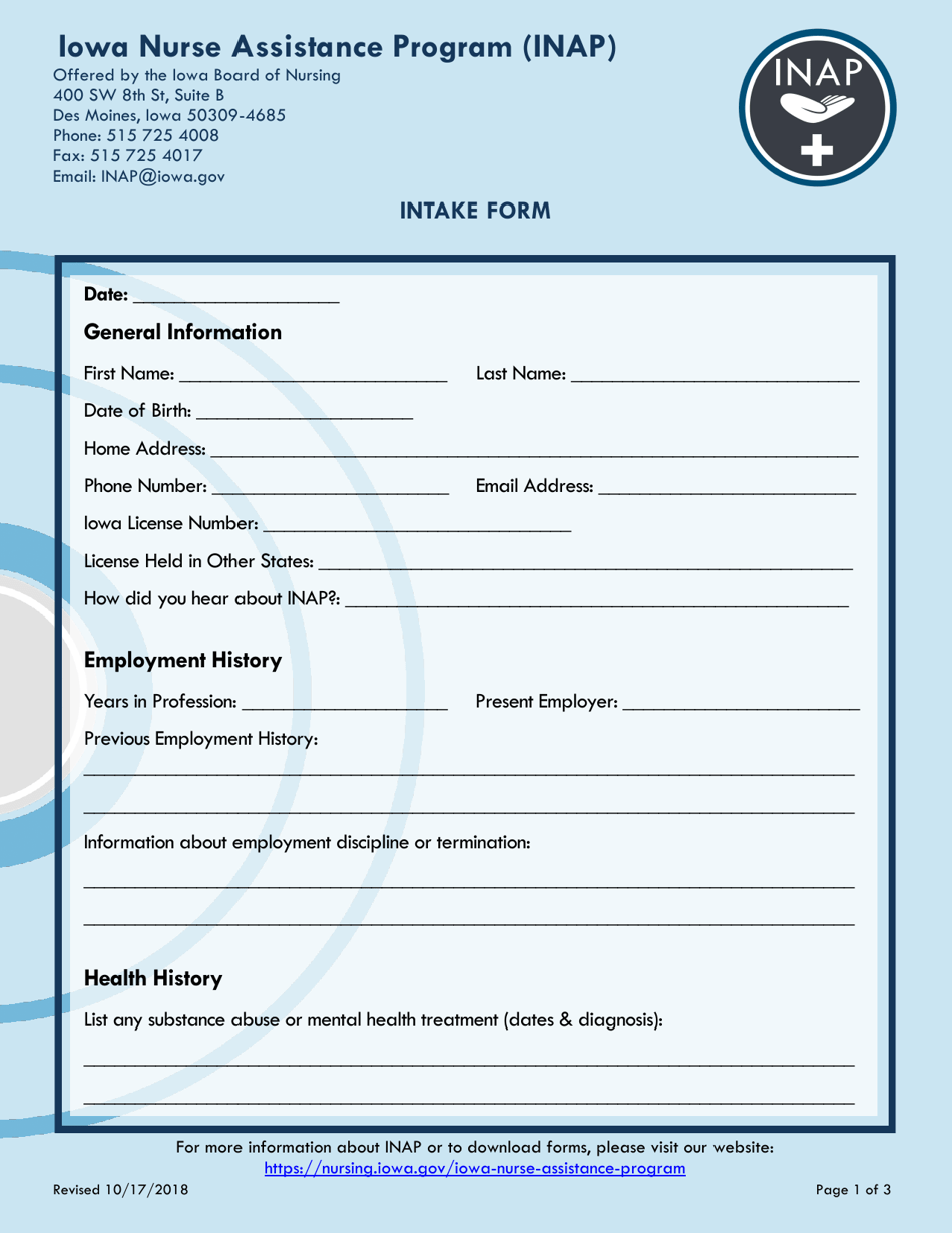 Iowa Intake Form - Fill Out, Sign Online and Download PDF | Templateroller