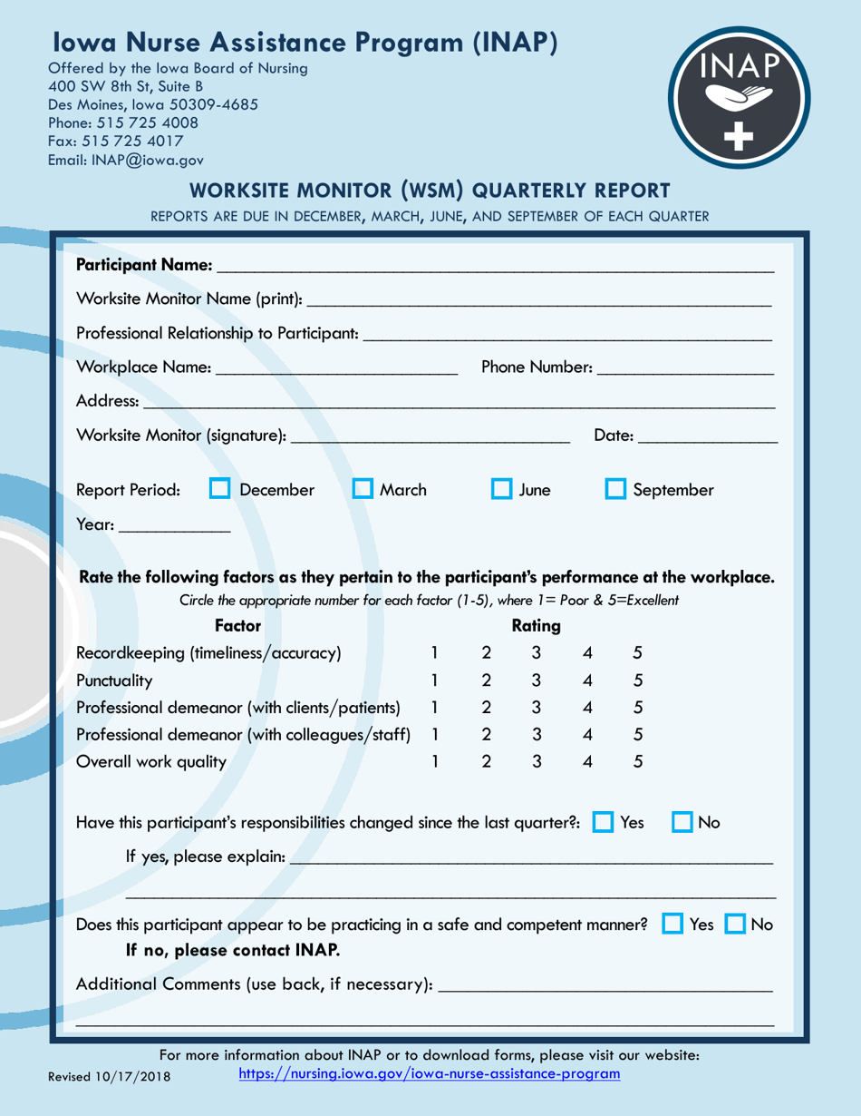 Iowa Worksite Monitor (Wsm) Quarterly Report - Fill Out, Sign Online ...