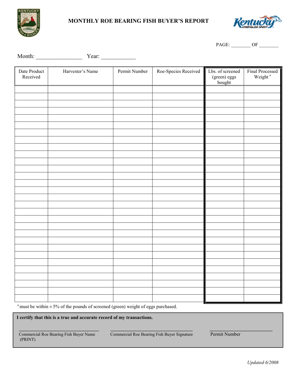 Kentucky Monthly Roe Bearing Fish Buyer's Report - Fill Out, Sign ...
