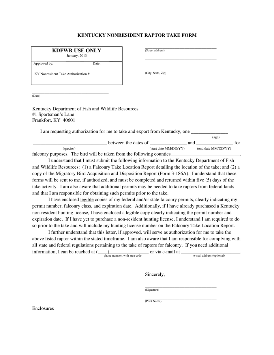 Kentucky Kentucky Nonresident Raptor Take Form - Fill Out, Sign Online ...