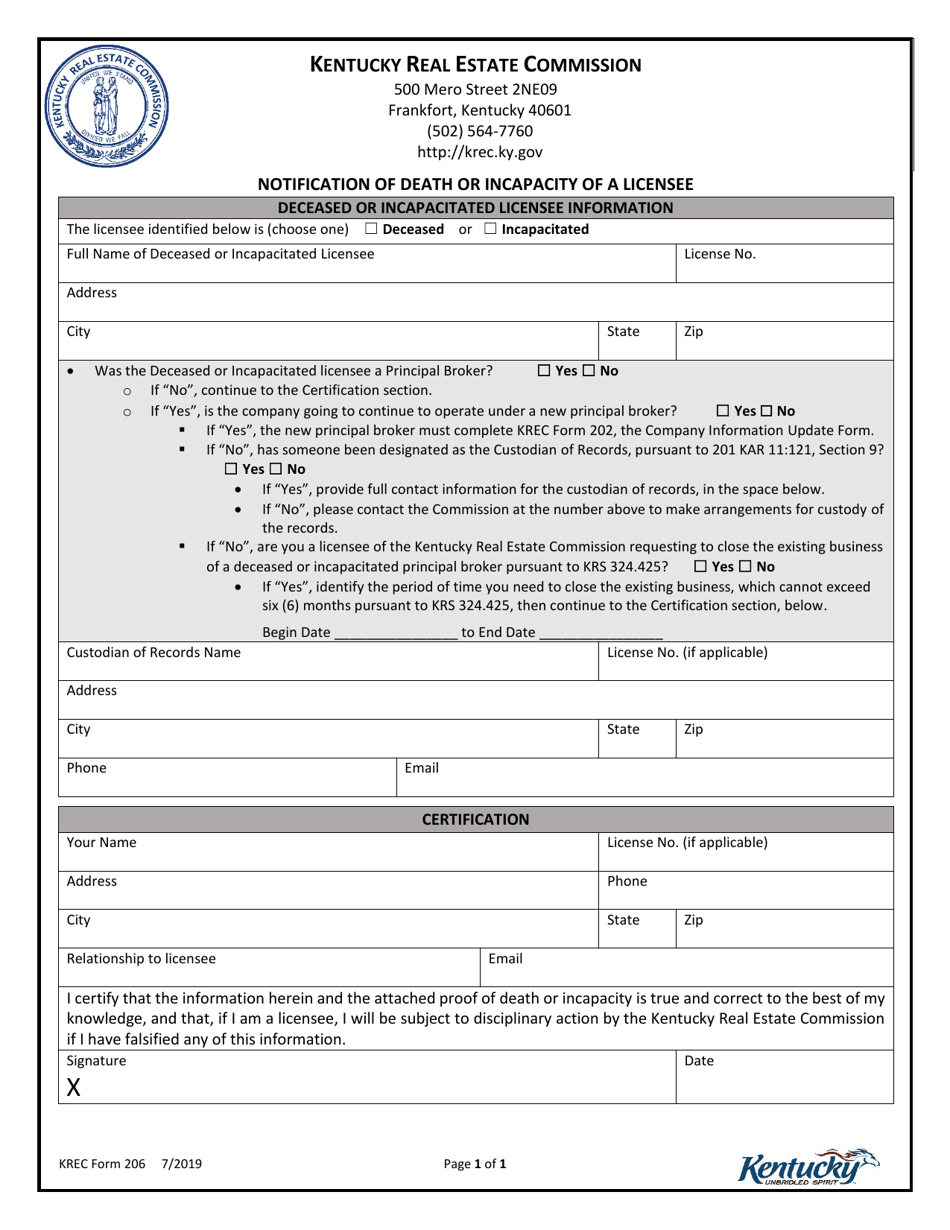 KREC Form 206 - Fill Out, Sign Online and Download Fillable PDF ...