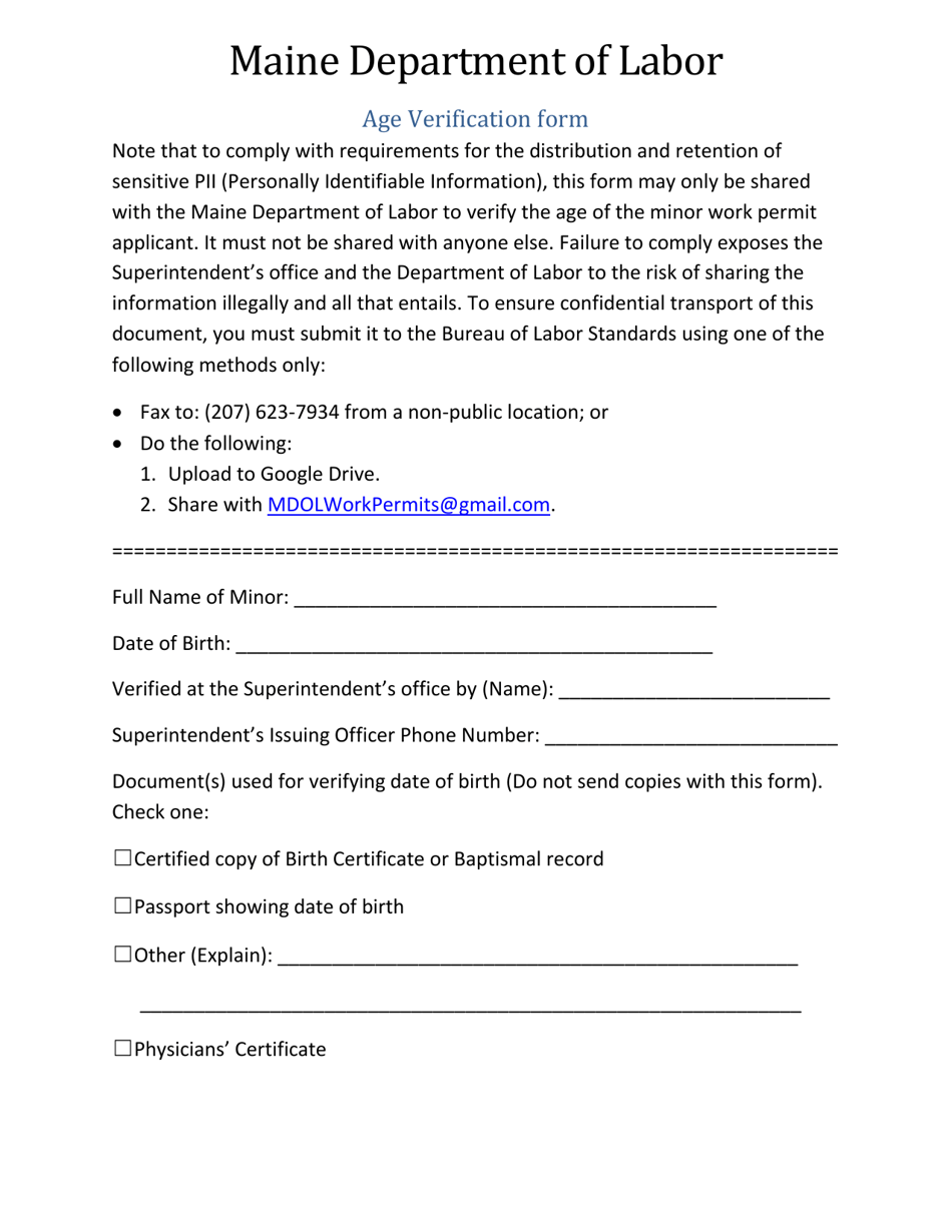 Maine Age Verification Form - Fill Out, Sign Online and Download PDF ...