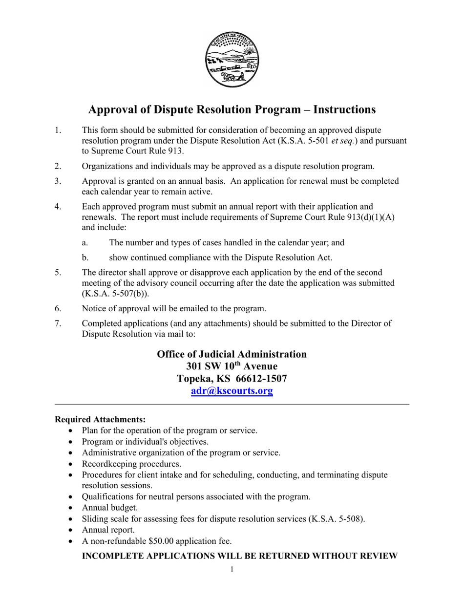 Kansas Approval of Dispute Resolution Program - Application - Fill Out ...
