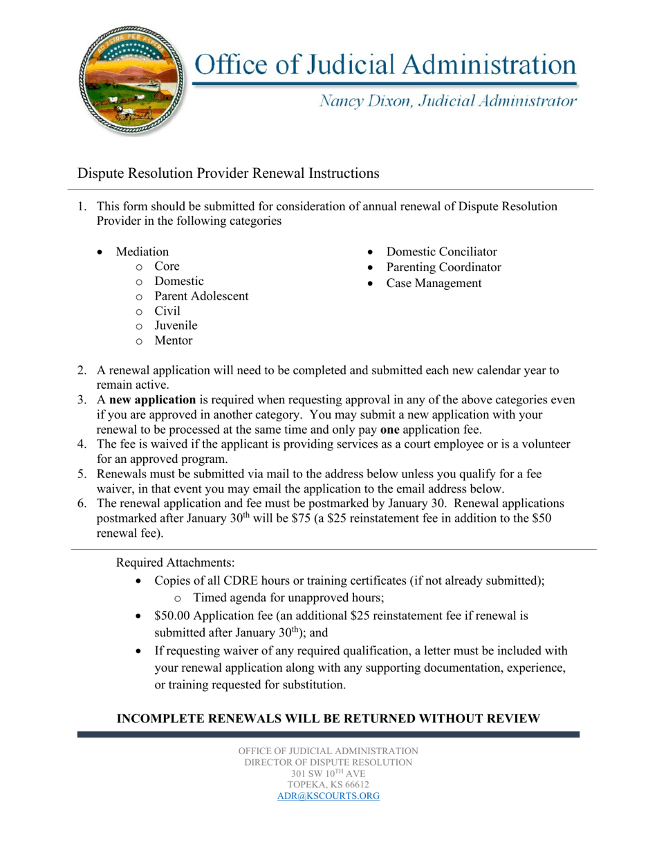 Kansas Dispute Resolution Provider Renewal - Fill Out, Sign Online and ...