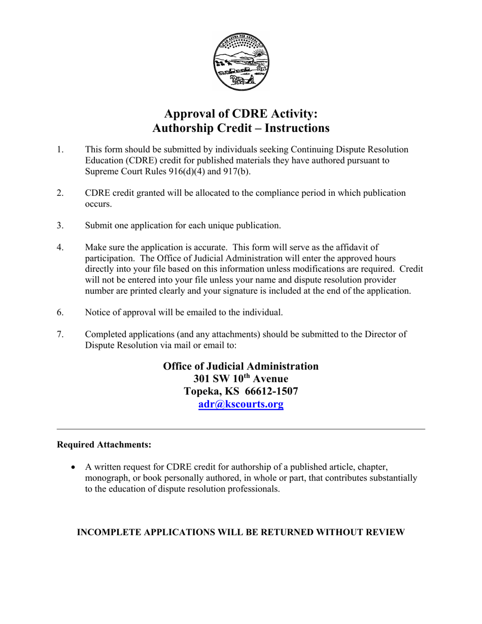 Kansas Approval of Cdre Activity: Authorship - Application - Fill Out ...