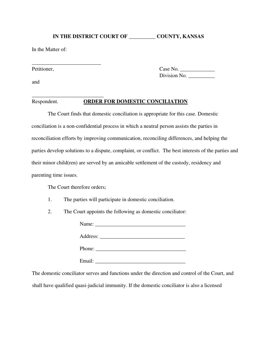 Kansas Order for Domestic Conciliation - Fill Out, Sign Online and ...