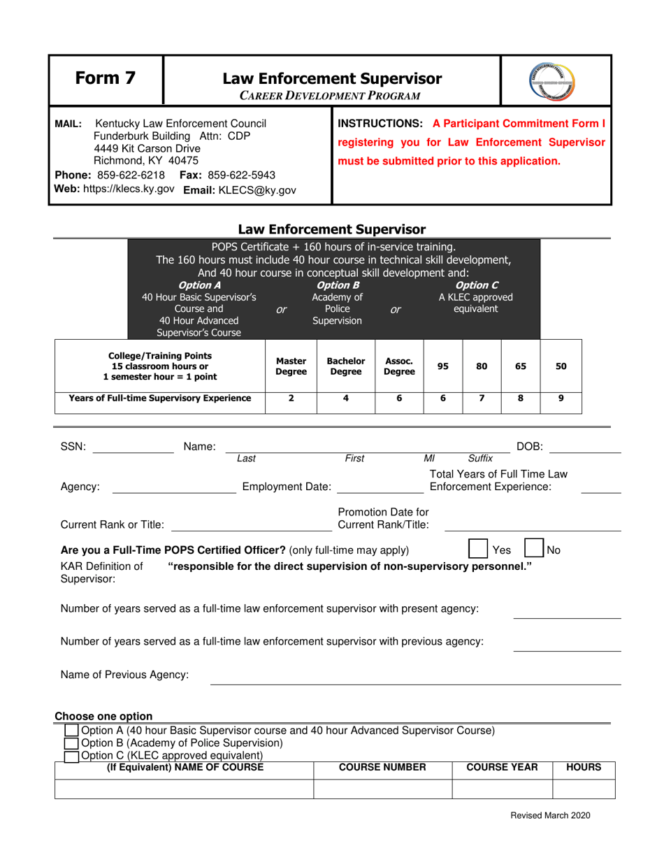 Form 7 - Fill Out, Sign Online and Download Fillable PDF, Kentucky ...