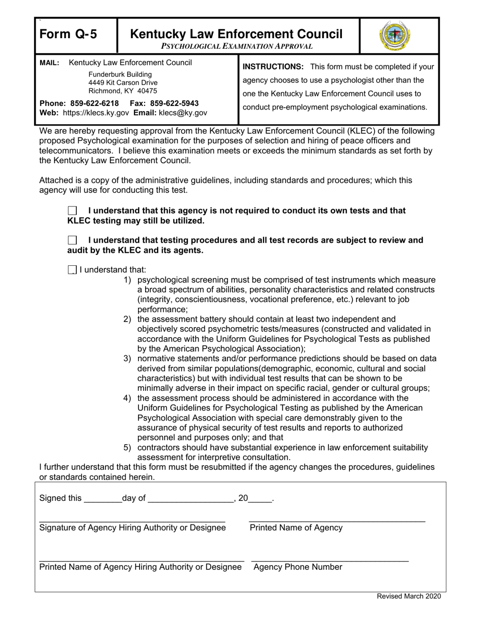 Form Q-5 - Fill Out, Sign Online and Download Printable PDF, Kentucky ...