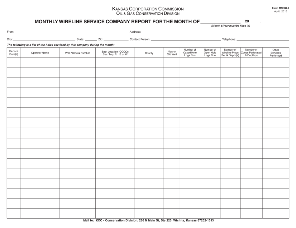 Form MWSC-1 Download Fillable PDF or Fill Online Monthly Wireline ...