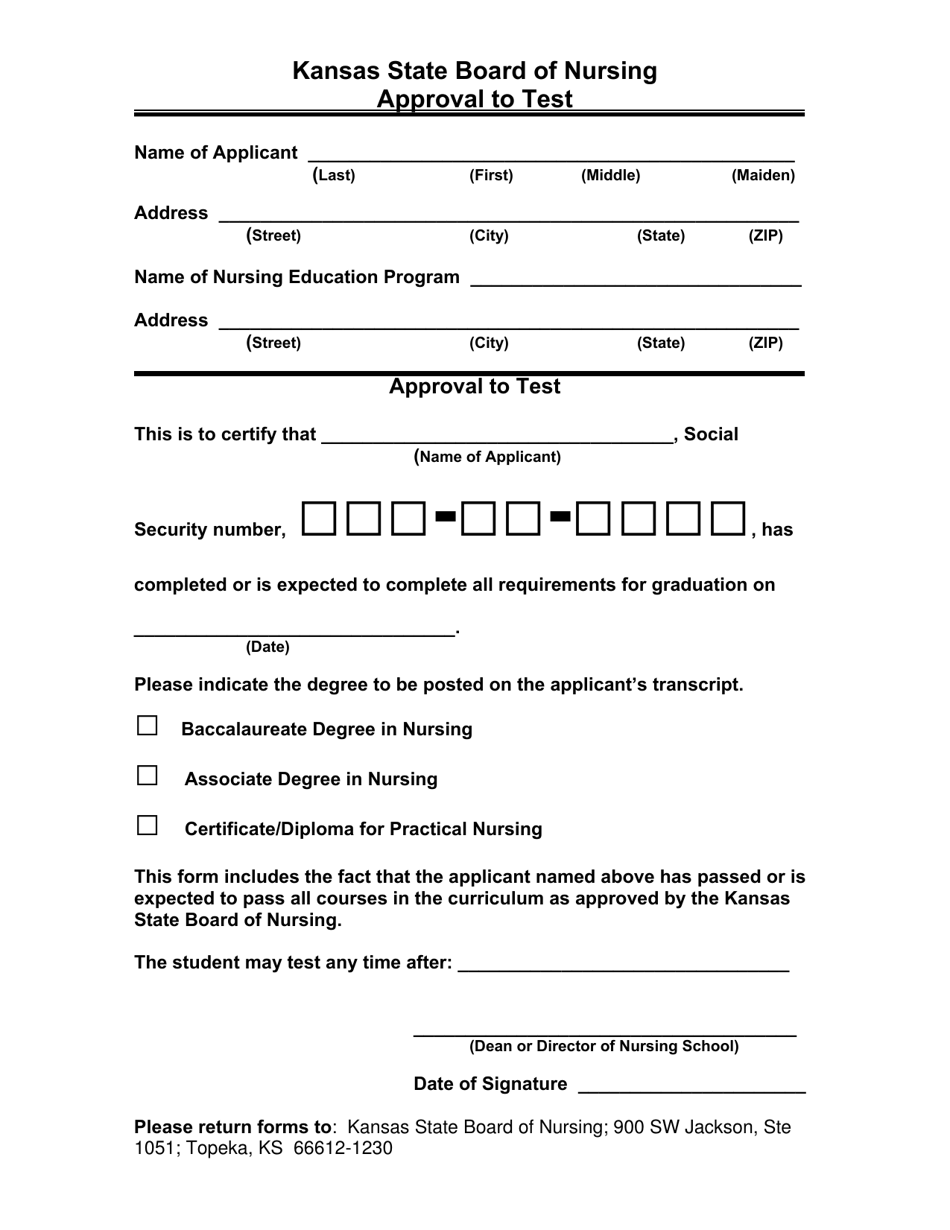 Kansas Approval to Test - Fill Out, Sign Online and Download PDF ...