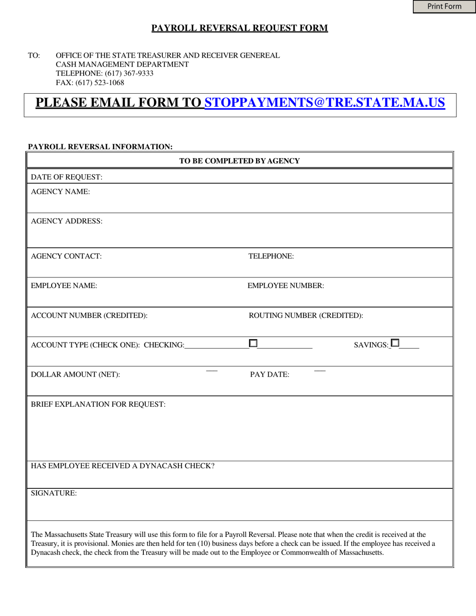 Massachusetts Payroll Reversal Request Form - Fill Out, Sign Online and ...