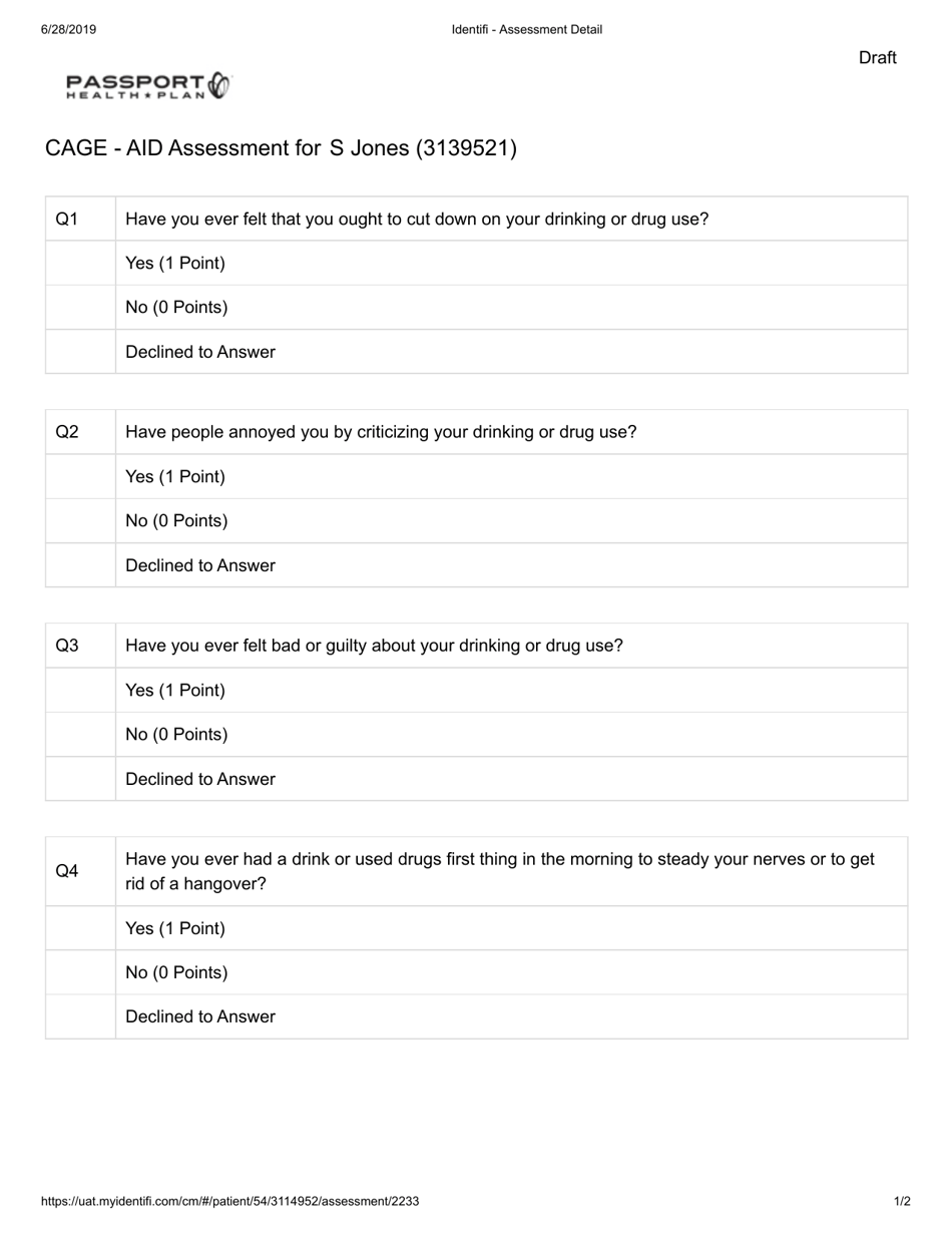 Kentucky Cage - Aid Assessment for S Jones (3139521) - Draft - Fill Out ...