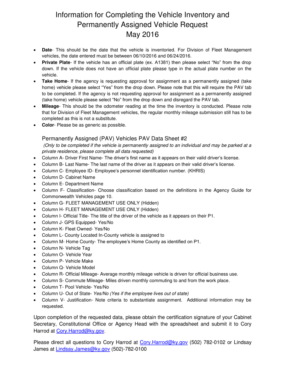 Kentucky Information for Completing the Vehicle Inventory and ...