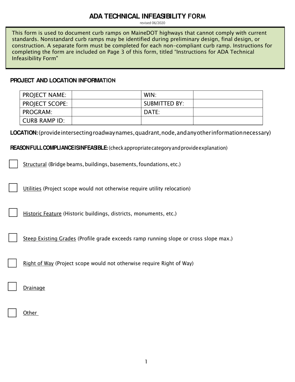 Maine Ada Technical Infeasibility Form - Fill Out, Sign Online and ...