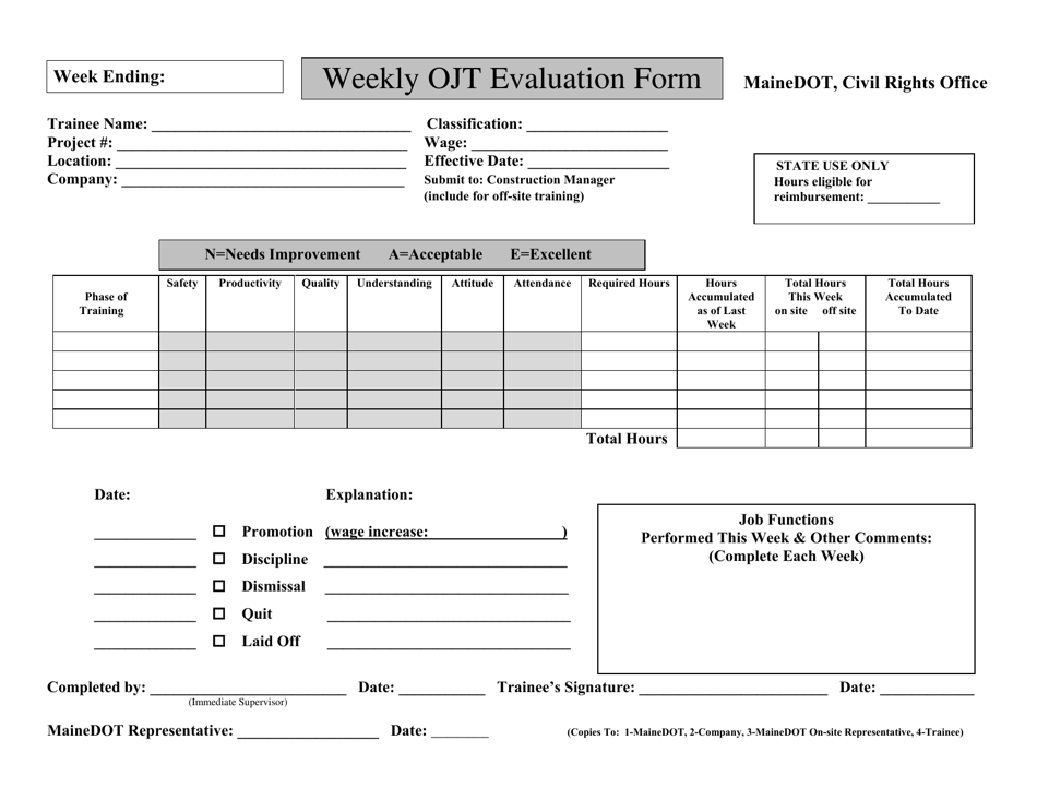 Maine Weekly Ojt Evaluation Form - Fill Out, Sign Online and Download ...
