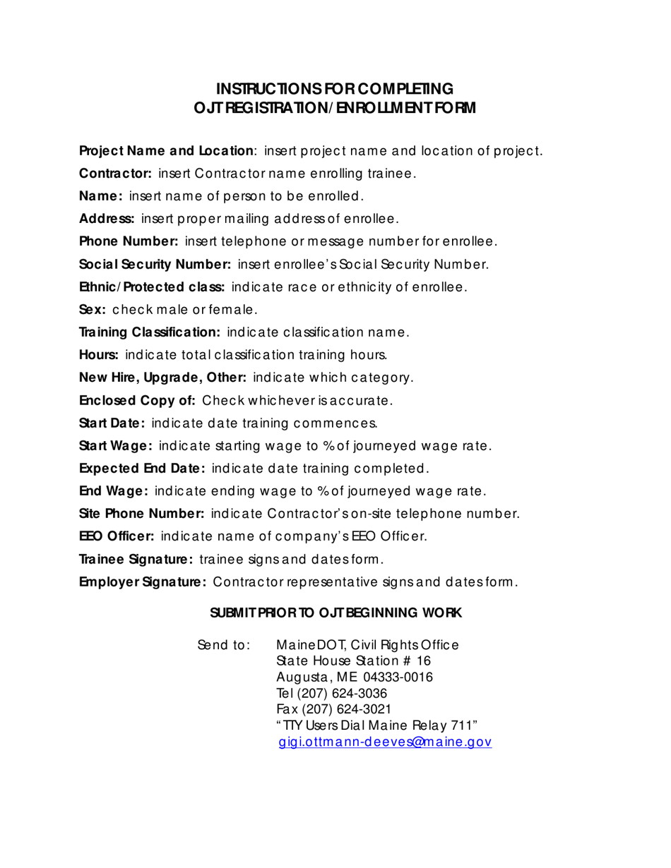 Maine Ojt Registration/Enrollment Form - Fill Out, Sign Online and ...
