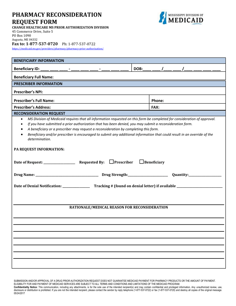 Mississippi Pharmacy Reconsideration Request Form - Fill Out, Sign ...