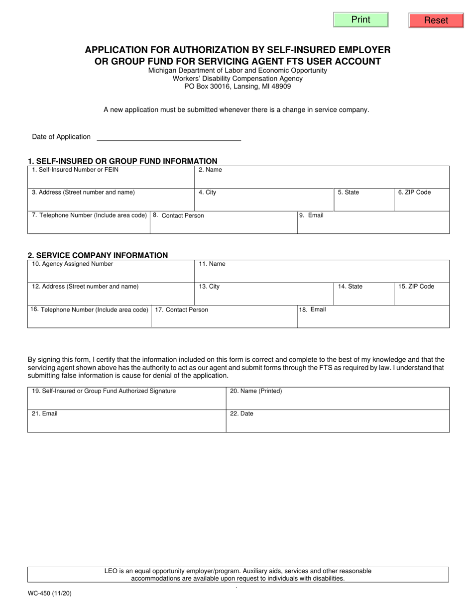Form WC-450 - Fill Out, Sign Online and Download Fillable PDF, Michigan ...