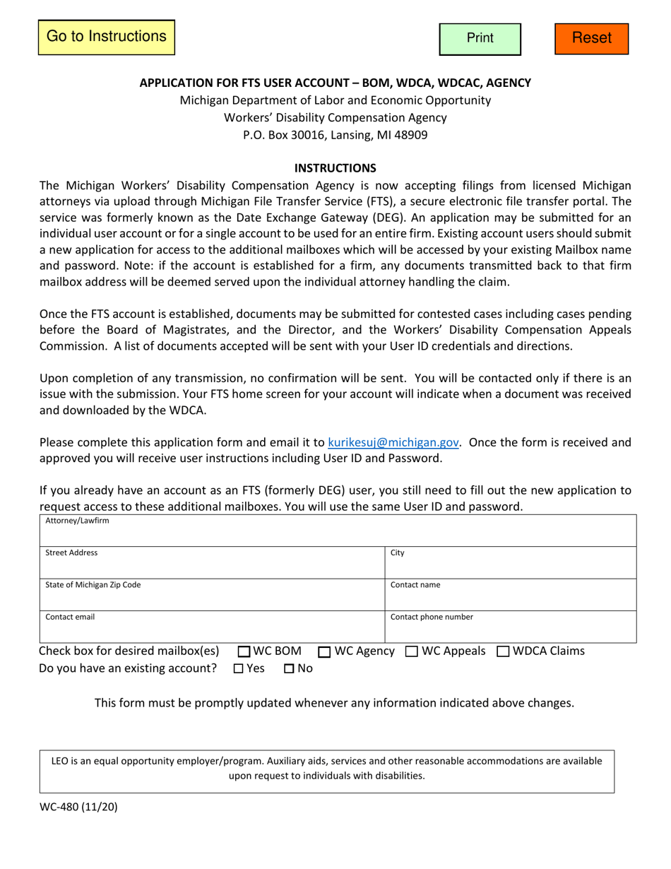 Form WC-480 - Fill Out, Sign Online and Download Fillable PDF, Michigan ...