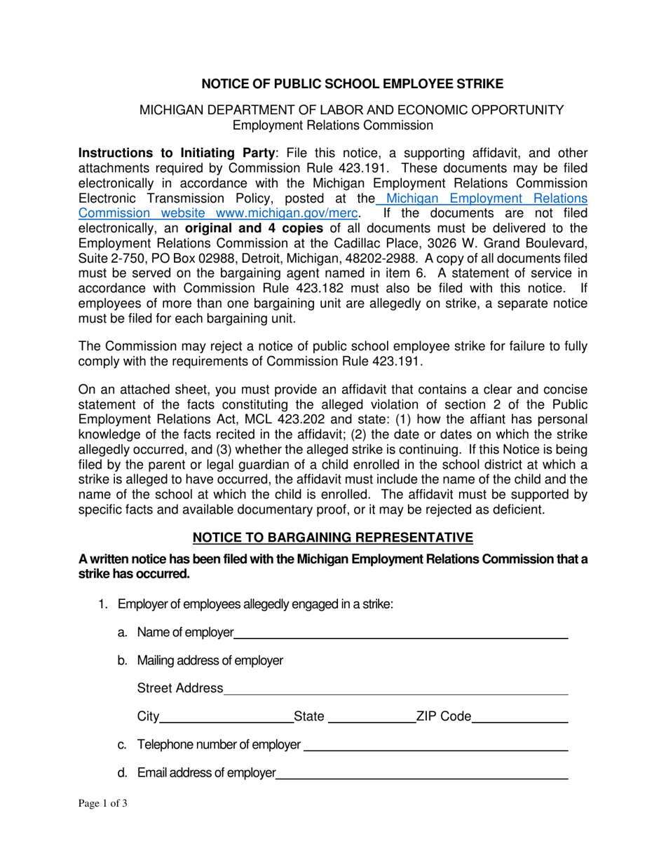 Michigan Notice of Public School Employee Strike - Fill Out, Sign ...