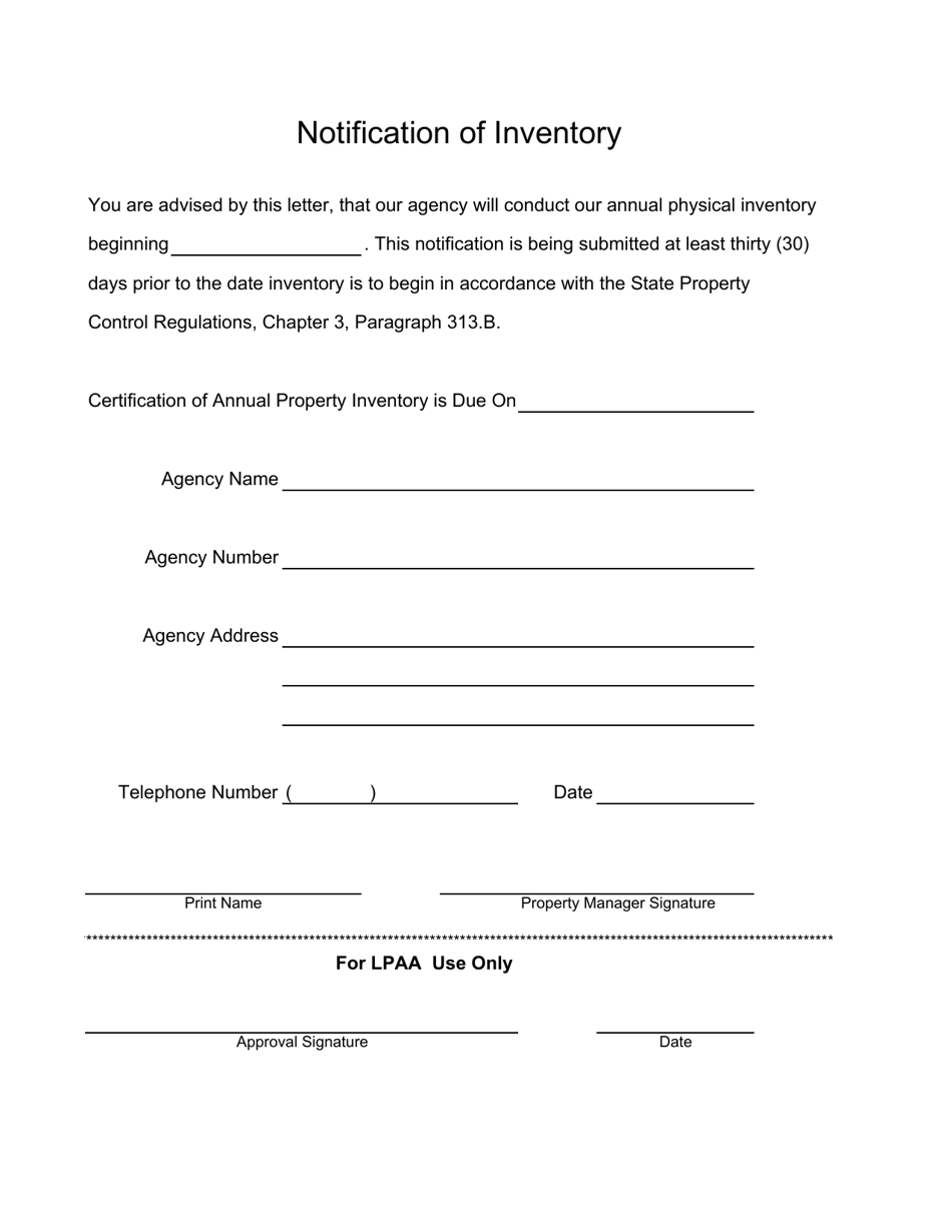 Louisiana Notification of Inventory - Fill Out, Sign Online and ...